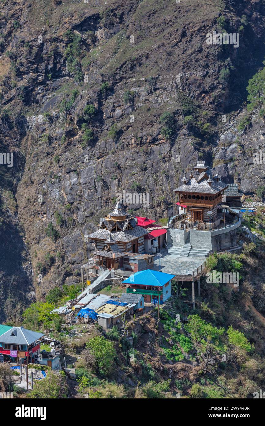 Hindu temple, Jhakri, Satluj valley, Himachal Pradesh, India Stock ...