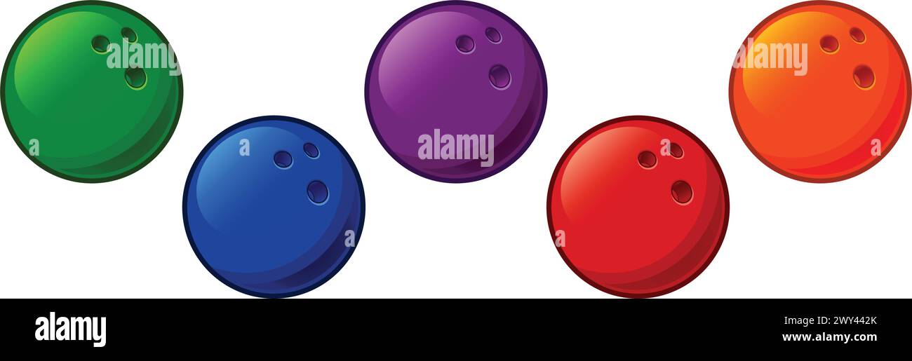 Classic Simple Various Colored Cartoon Ten Pin Bowling Ball Set Icon Vector Isolated On