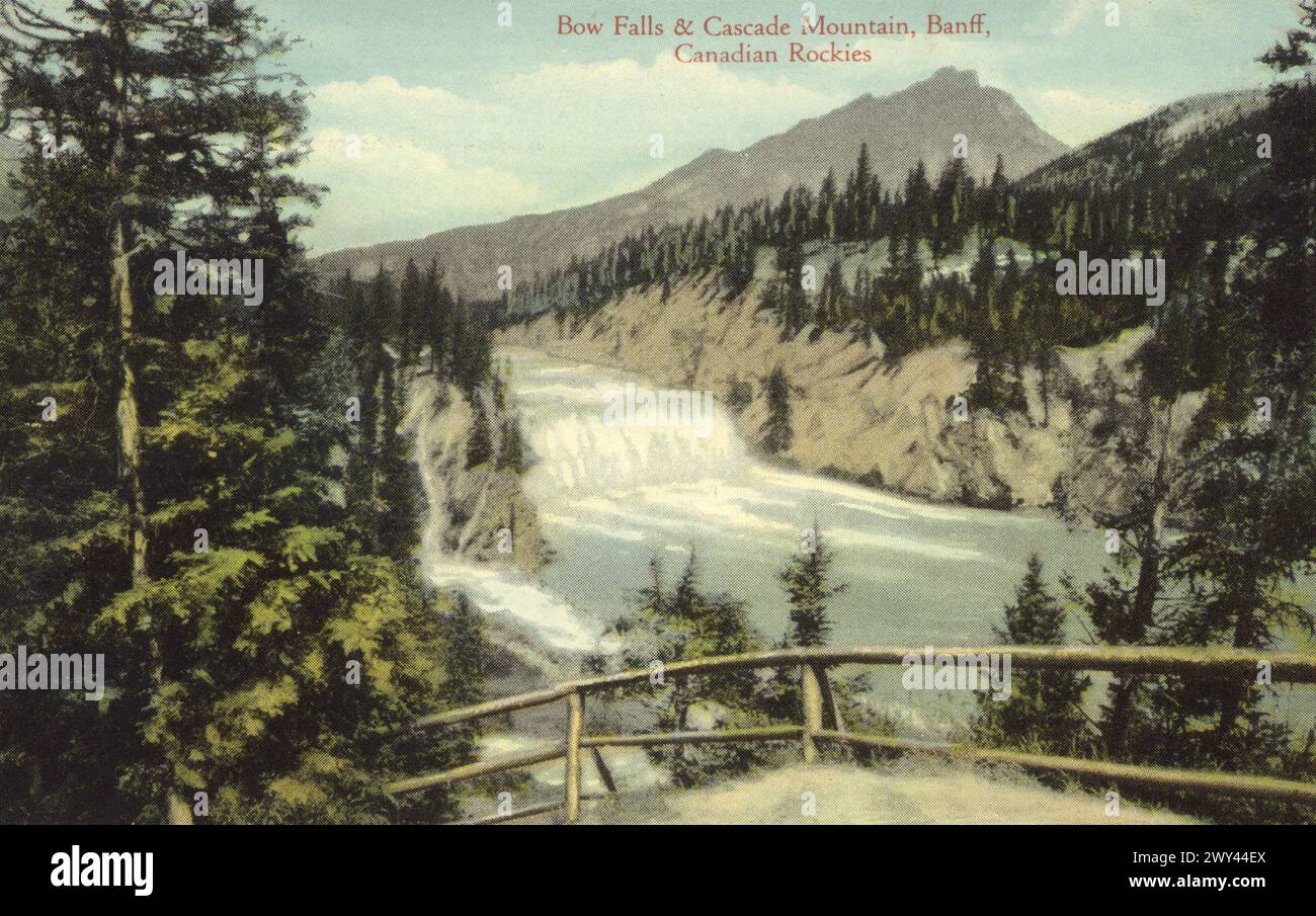 Vintage postcard of Bow Falls and Cascade Mountain, Banff, Alberta, from a booklet of souvenir ...