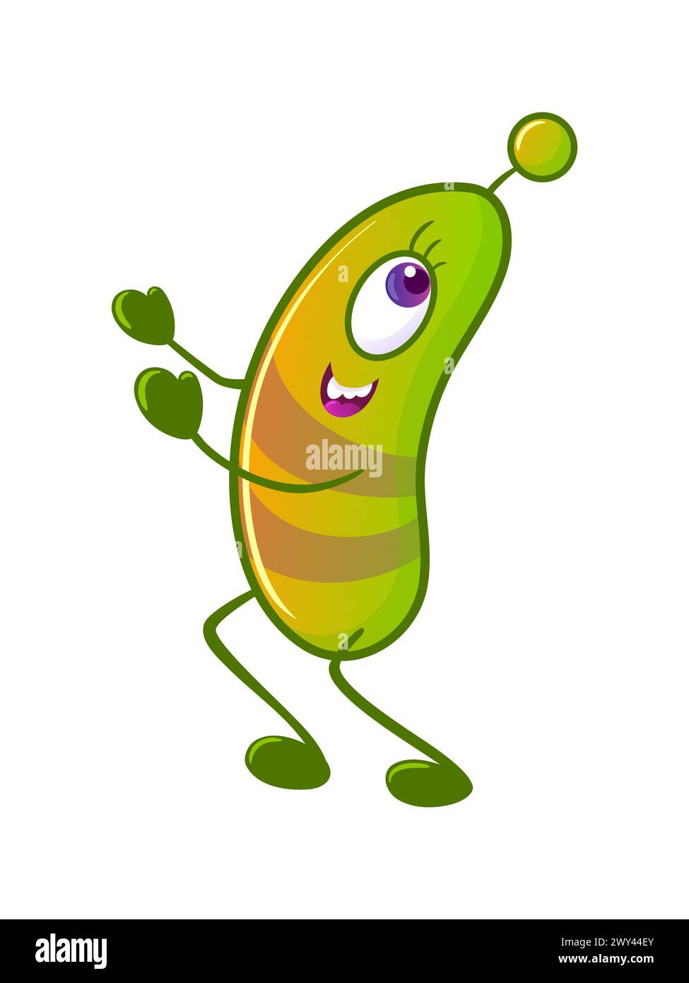 Cute monster is running. A green alien that looks like plankton or a ...