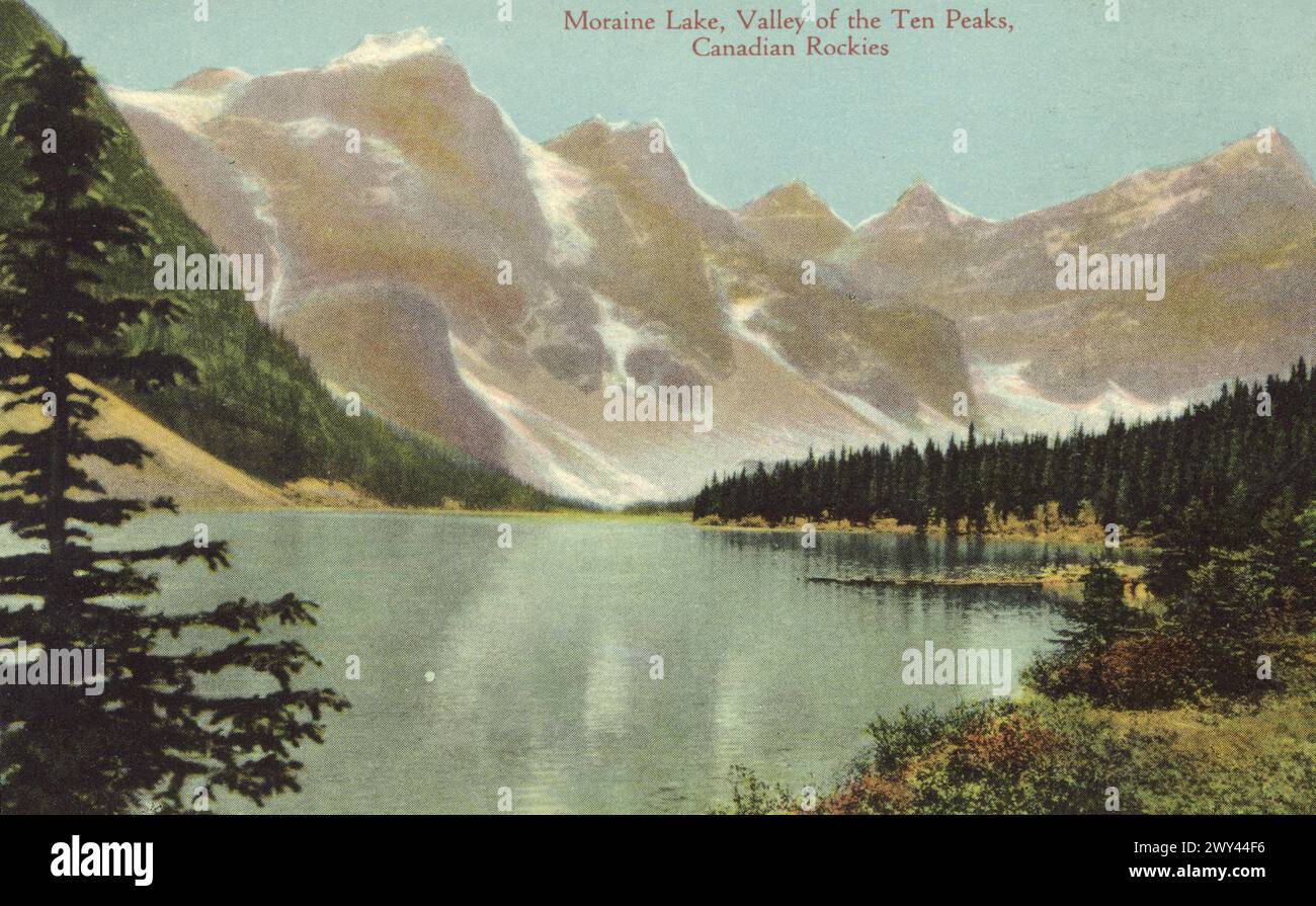 Vintage postcard of Moraine Lake, Valley of the Ten Peaks, from a ...