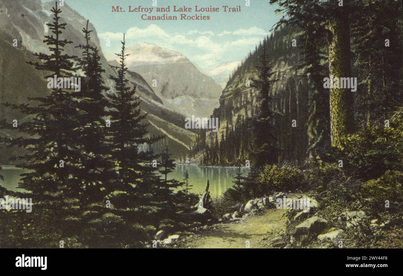 Vintage postcard the Lake Louise Trail and Mt Lefroy, from a booklet of ...