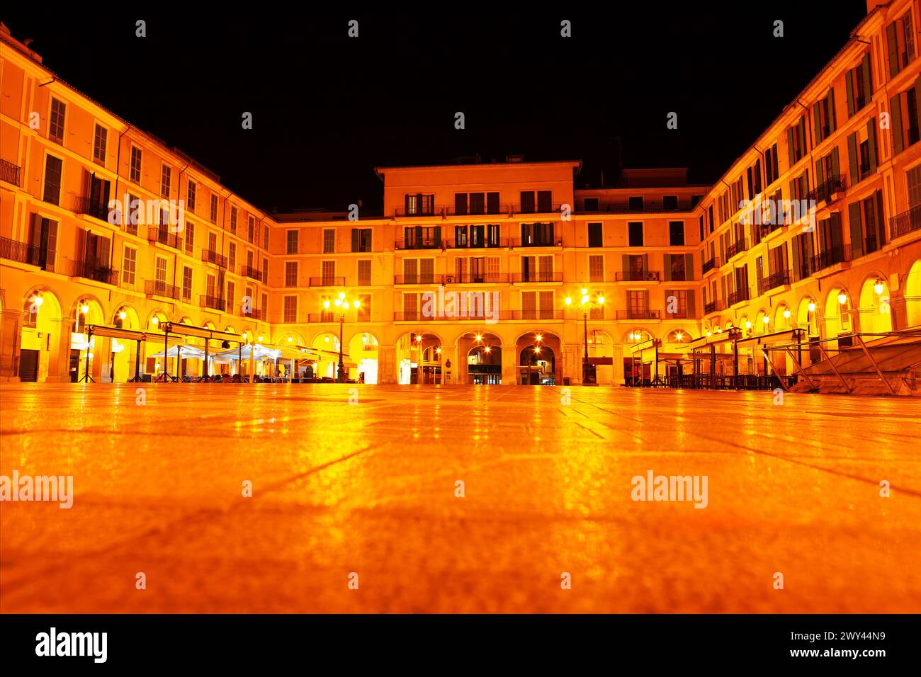 Placa Major illuminated in the night, Palma from Mallorca Island in ...
