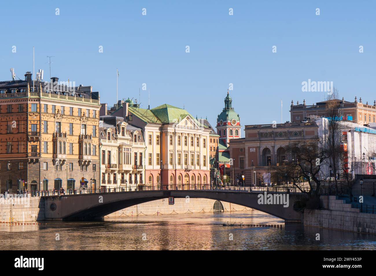 Central Stockholm, Sweden. Royal Opera house, St Jacob's church and ...