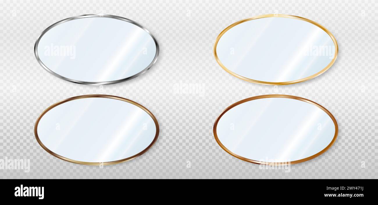 Realistic oval mirrors in metal, bronze and gold frames. 3d vector ...