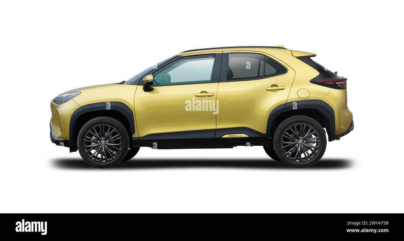 Toyota Yaris Cross car side view isolated on white background Stock ...