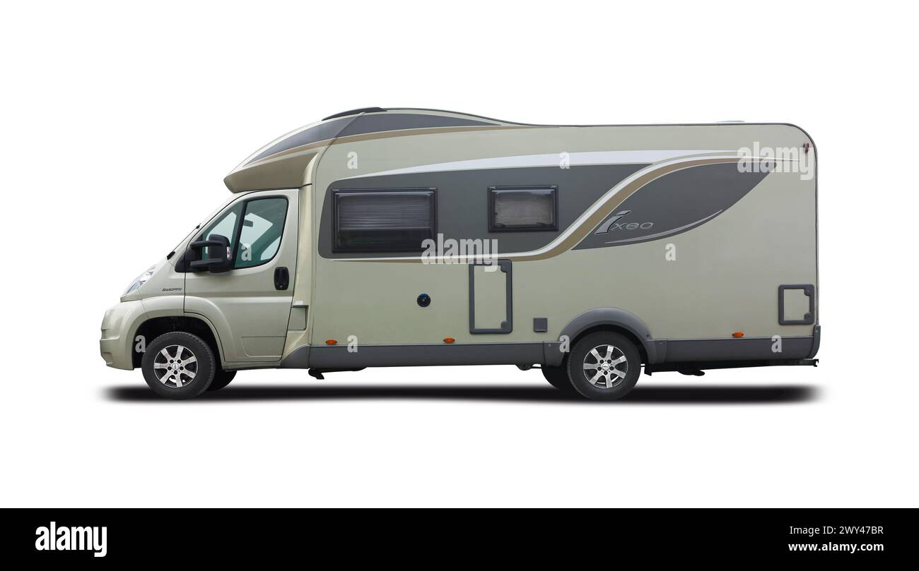European motorhome side view isolated on white Stock Photo - Alamy