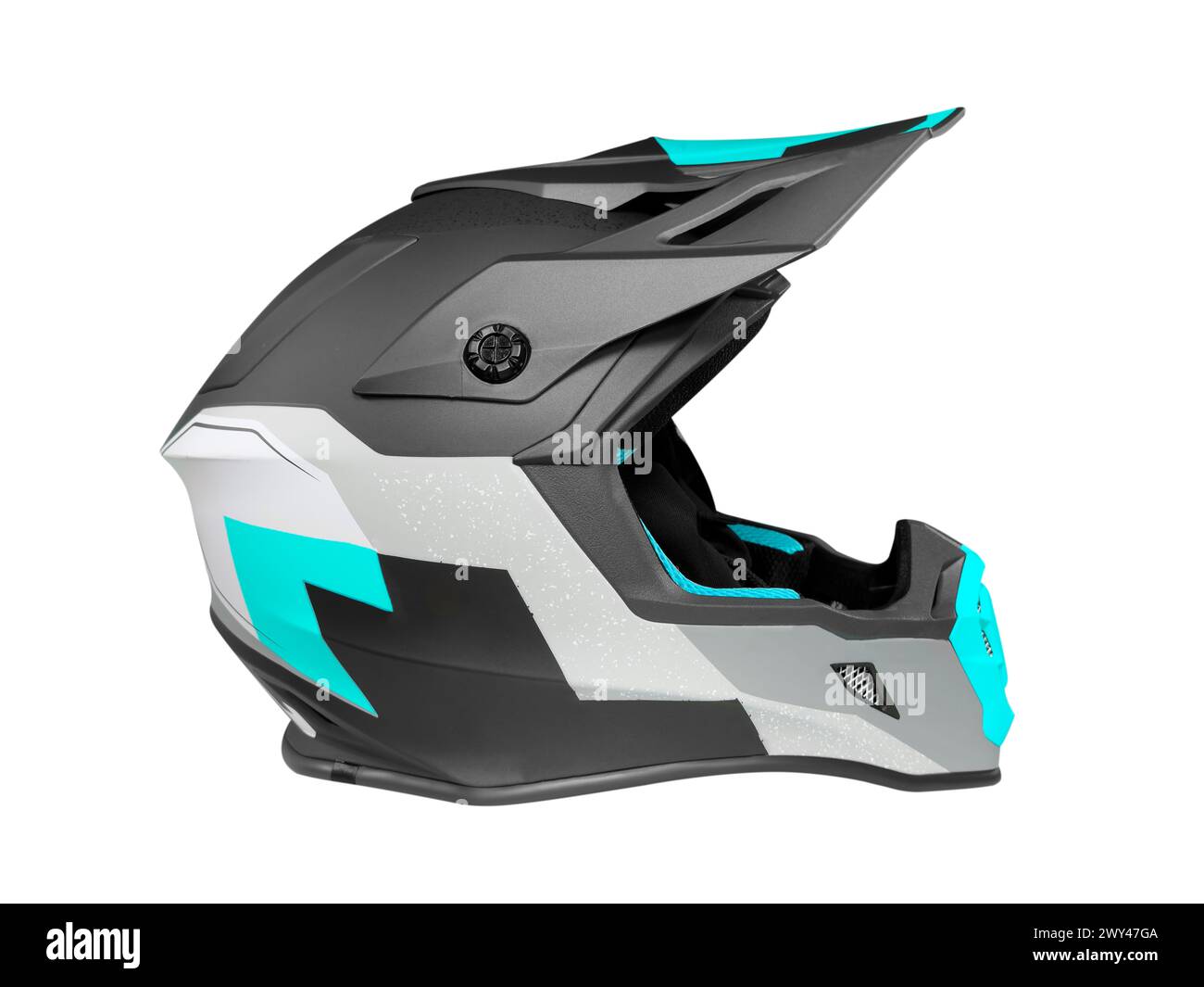 Offroad motocross helmet isolated on white background. Side view of ...