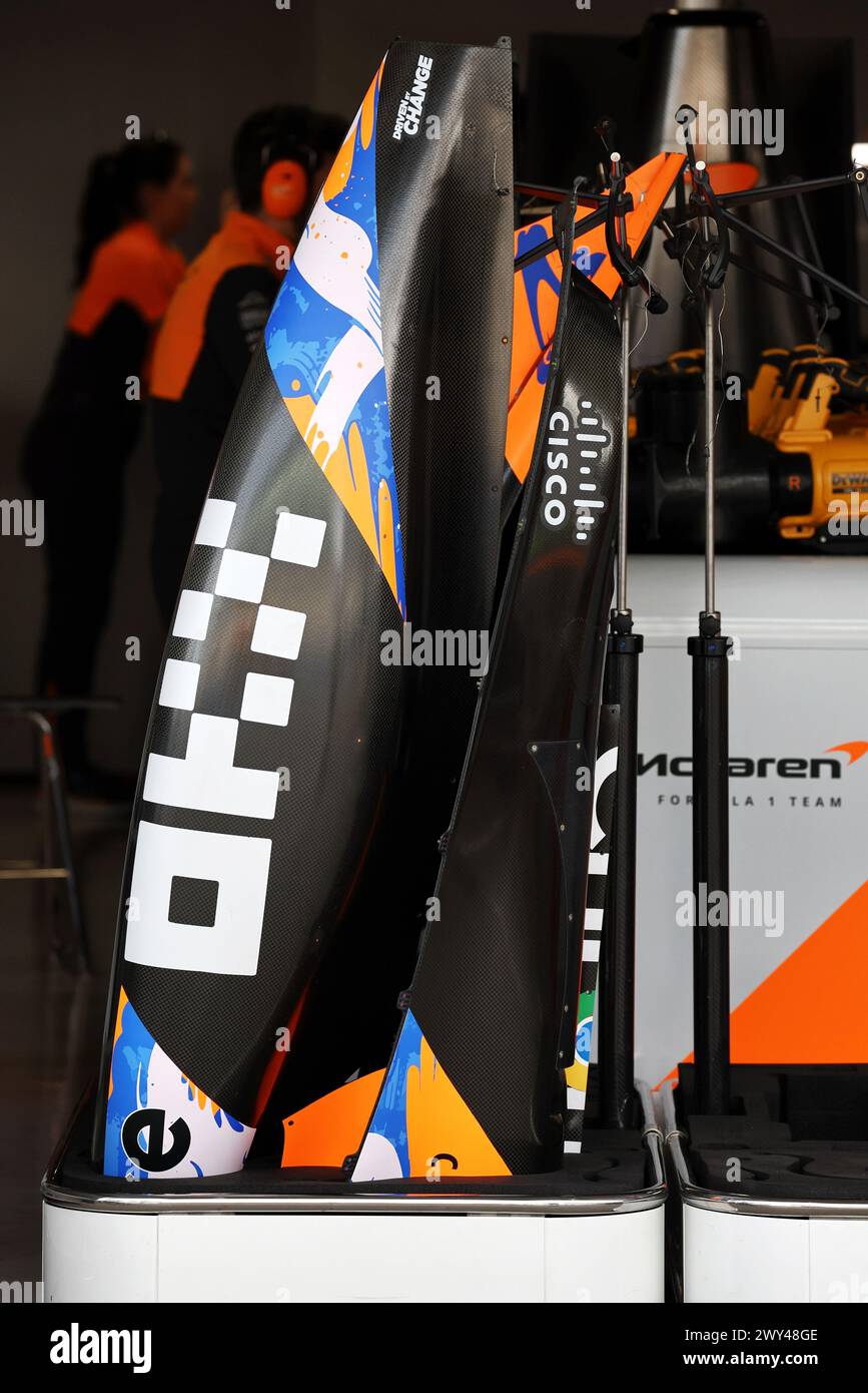 Suzuka, Japan. 04th Apr, 2024. McLaren MCL38 engine cover detail ...