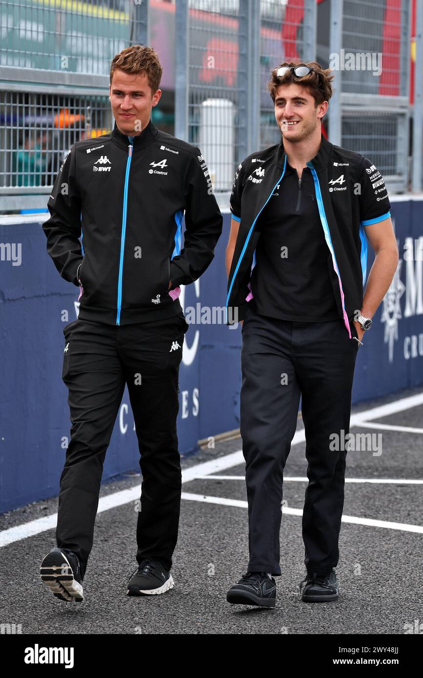 Suzuka, Japan. 04th Apr, 2024. (L to R): James Lloyd (GBR) Alpine F1 Team Press Officer with ...