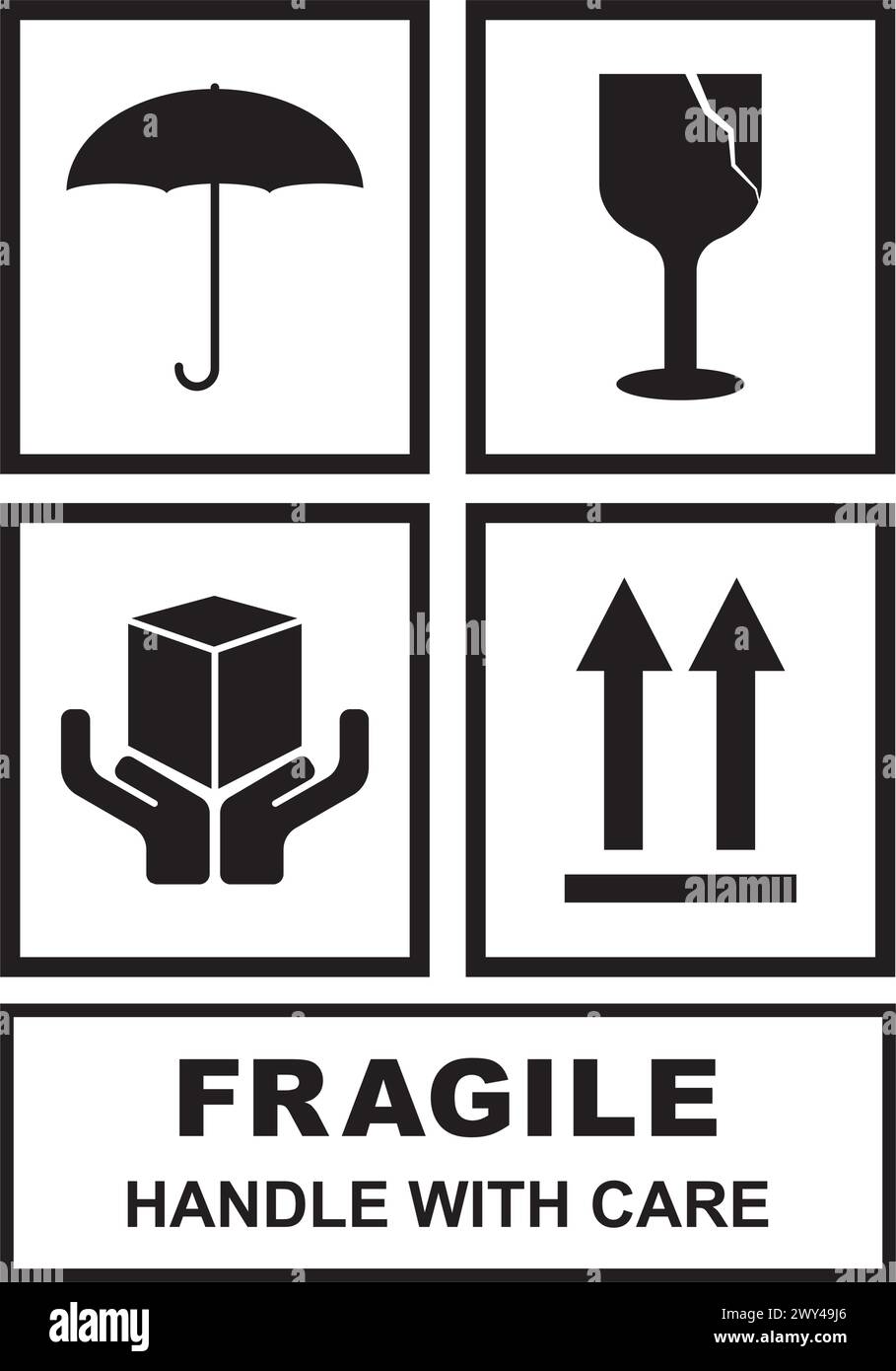 Fragile flat icon with cracked fragile package symbol. Label vector ...