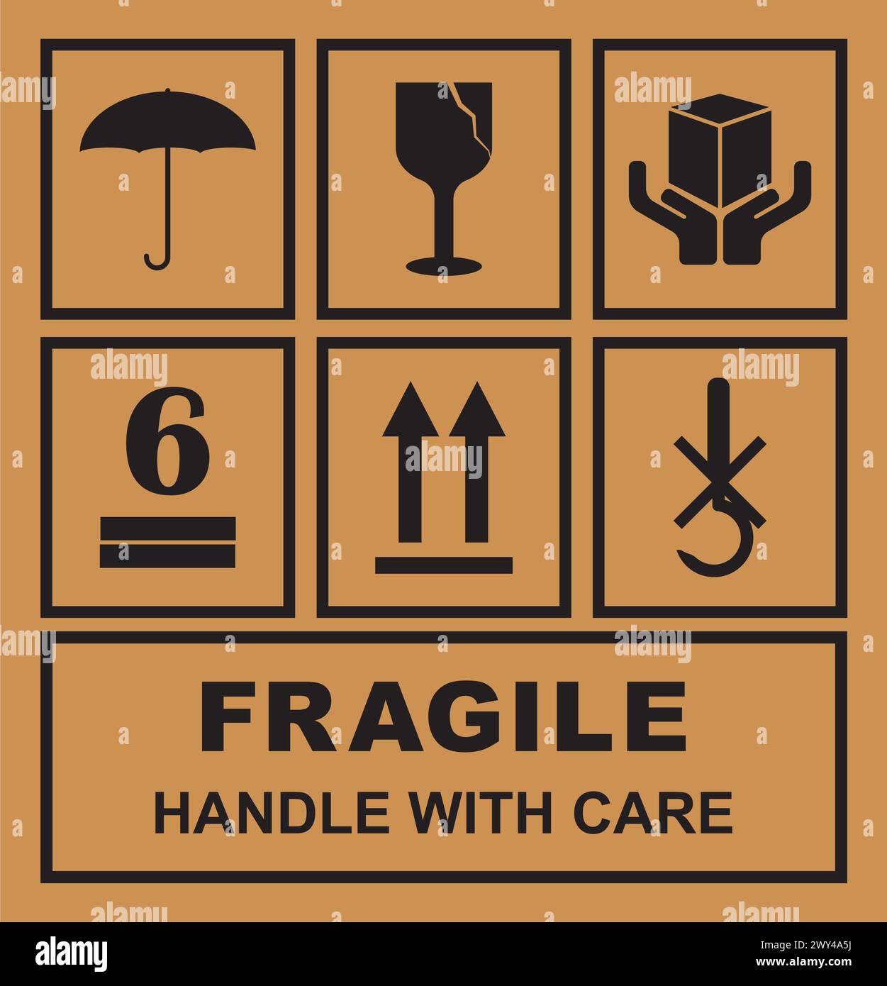 Fragile flat icon with cracked fragile package symbol. Label vector ...