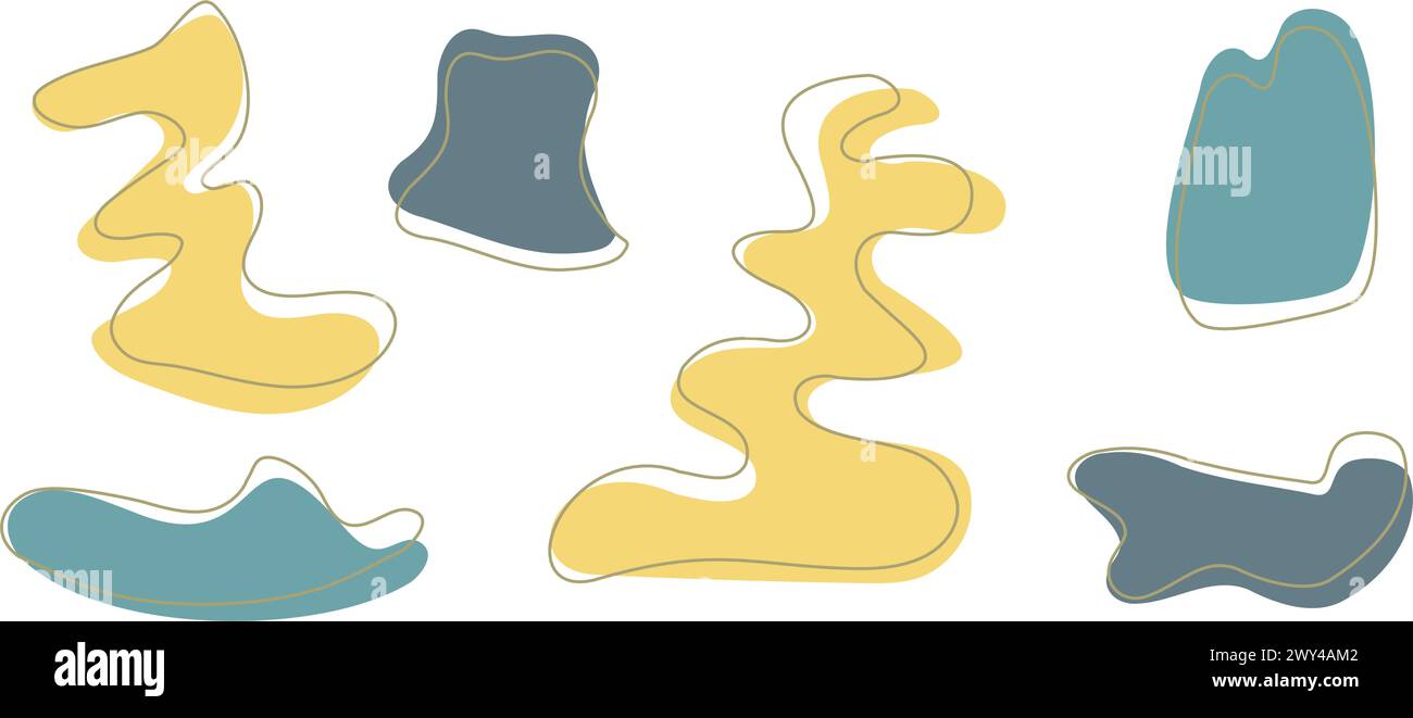 Set of organic irregular blob shapes with stroke line. Green gray ...