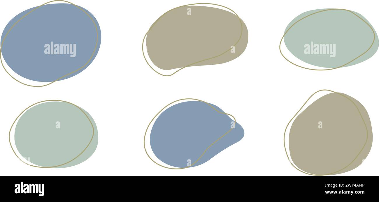Set of organic irregular blob shapes with stroke line. Blue gray random ...