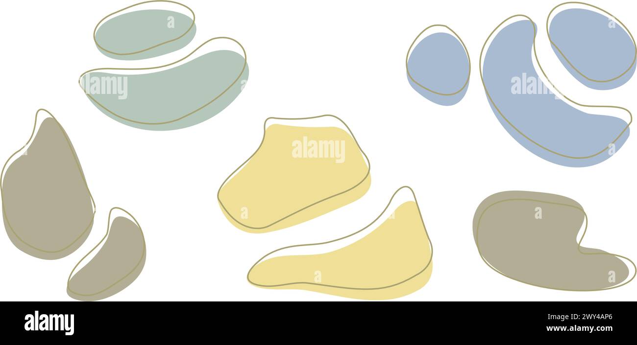 Set of organic irregular blob shapes with stroke line. Yellow random ...