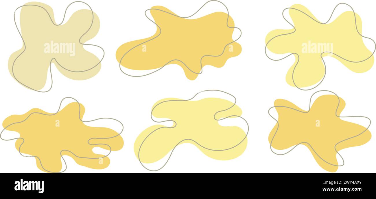 Set of organic irregular blob shapes with stroke line. Yellow random ...
