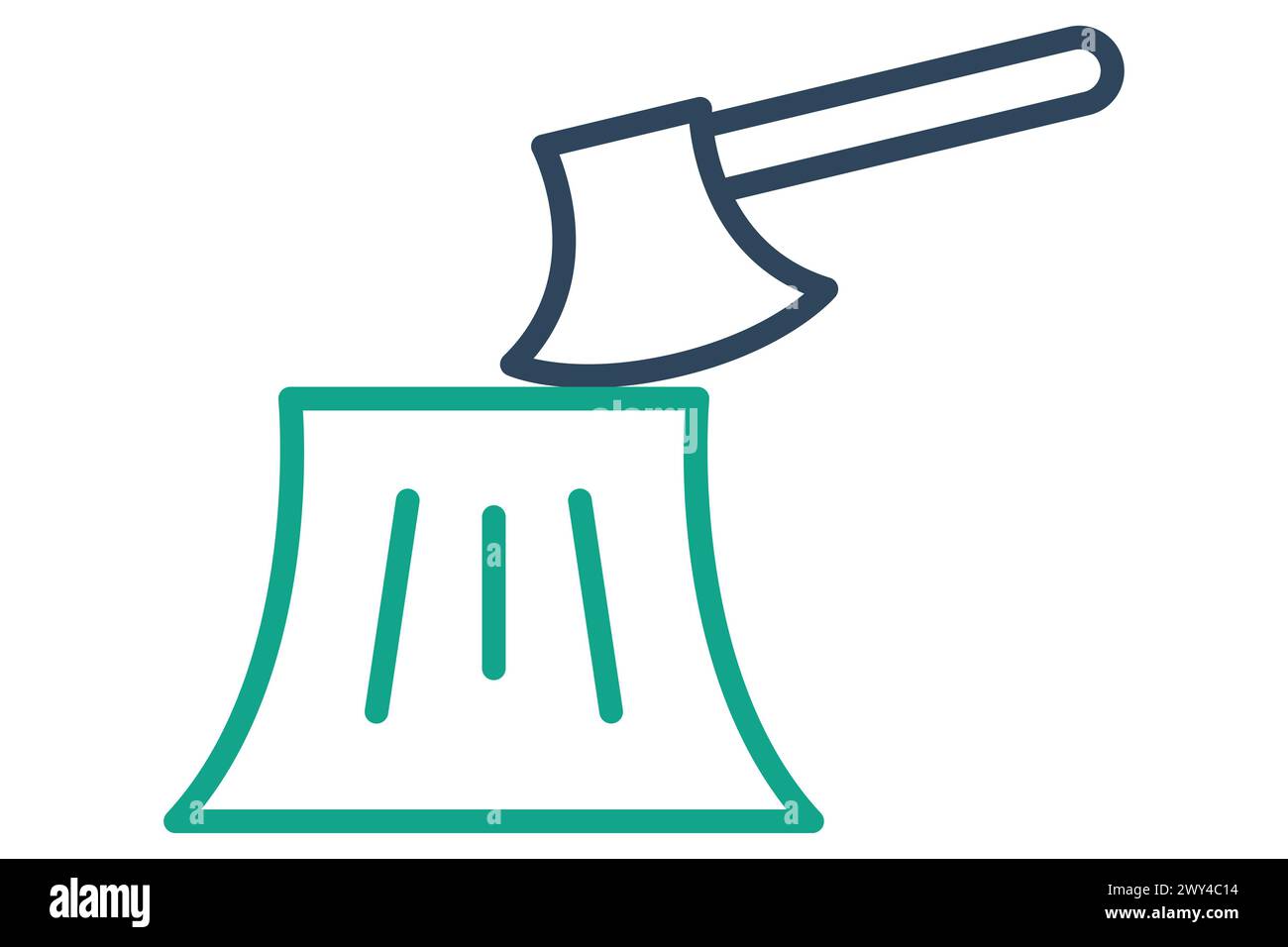 deforestation icon. trees cut down with ax. icon related to ESG. line ...