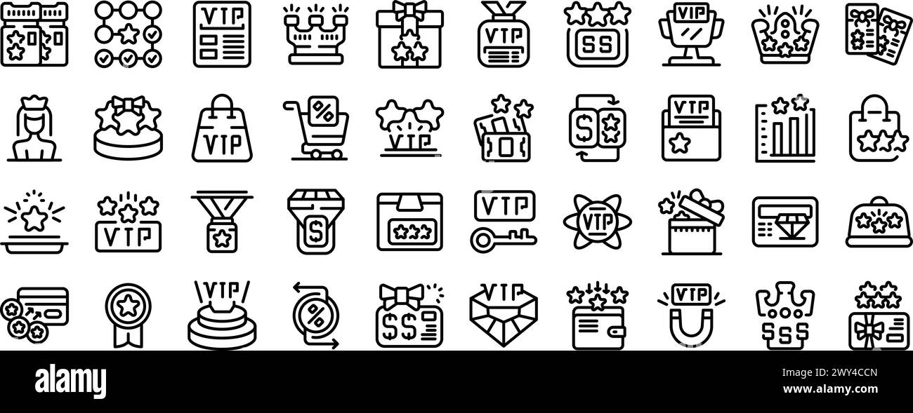 Exclusive benefits icons set outline vector. Reward loyalty. Special ...