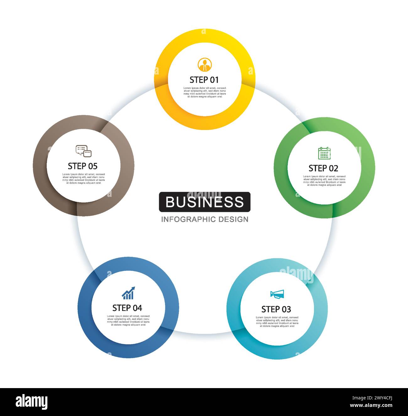 Infographics circle timeline with 5 number data template. Vector ...