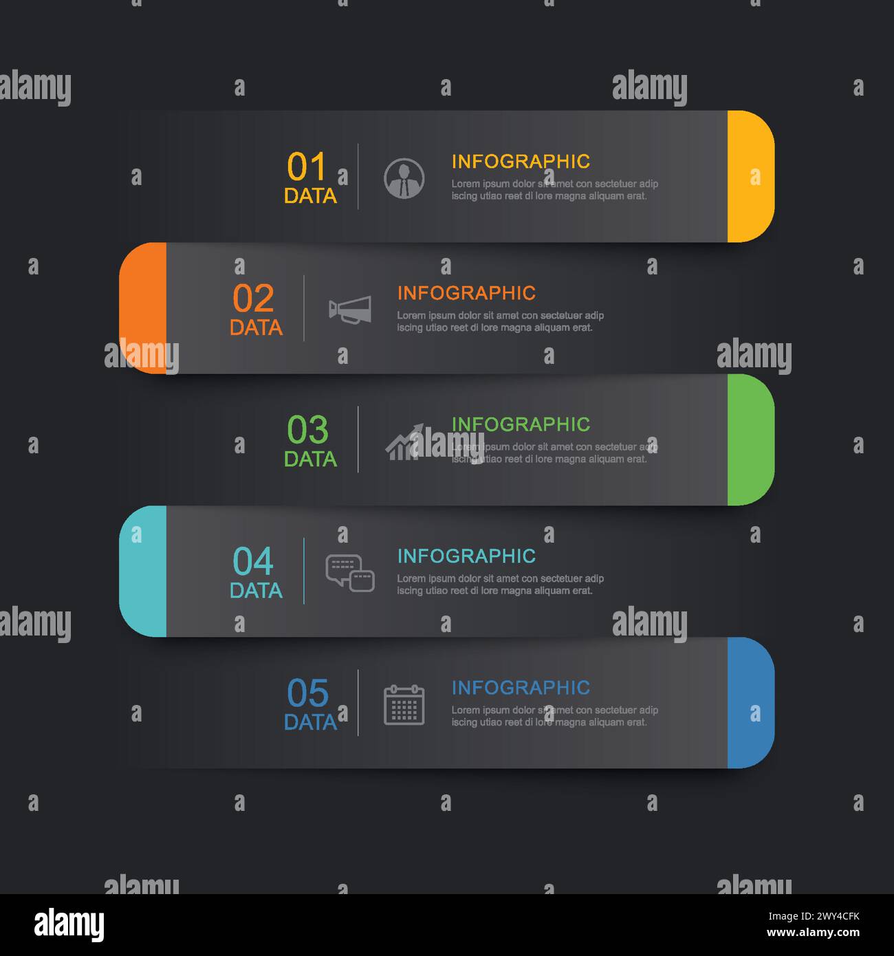 5 data infographics tab paper index black template. Vector illustration business abstract ...