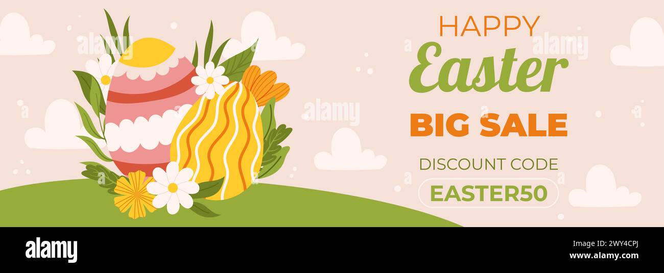 Easter sale horizontal banner template for promotion. Design with ...