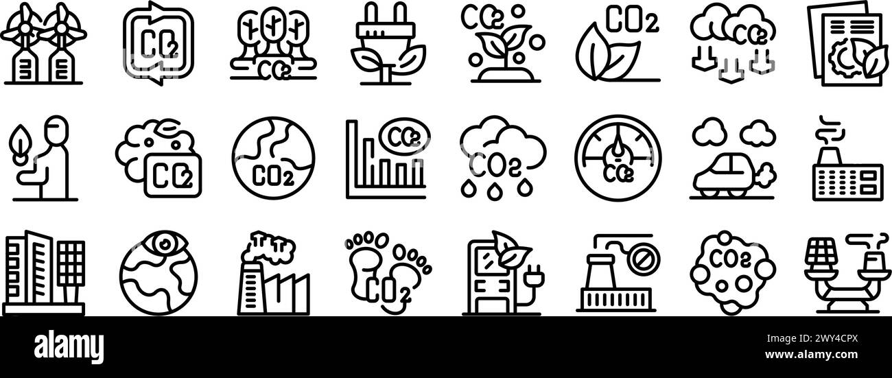 Co2 neutral icons set outline vector. Carbon zero emission. Climate eco ...