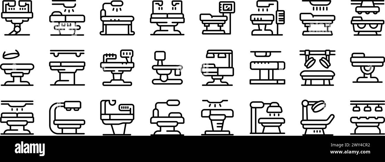 Medical operating table icons set outline vector. Medicine workplace ...