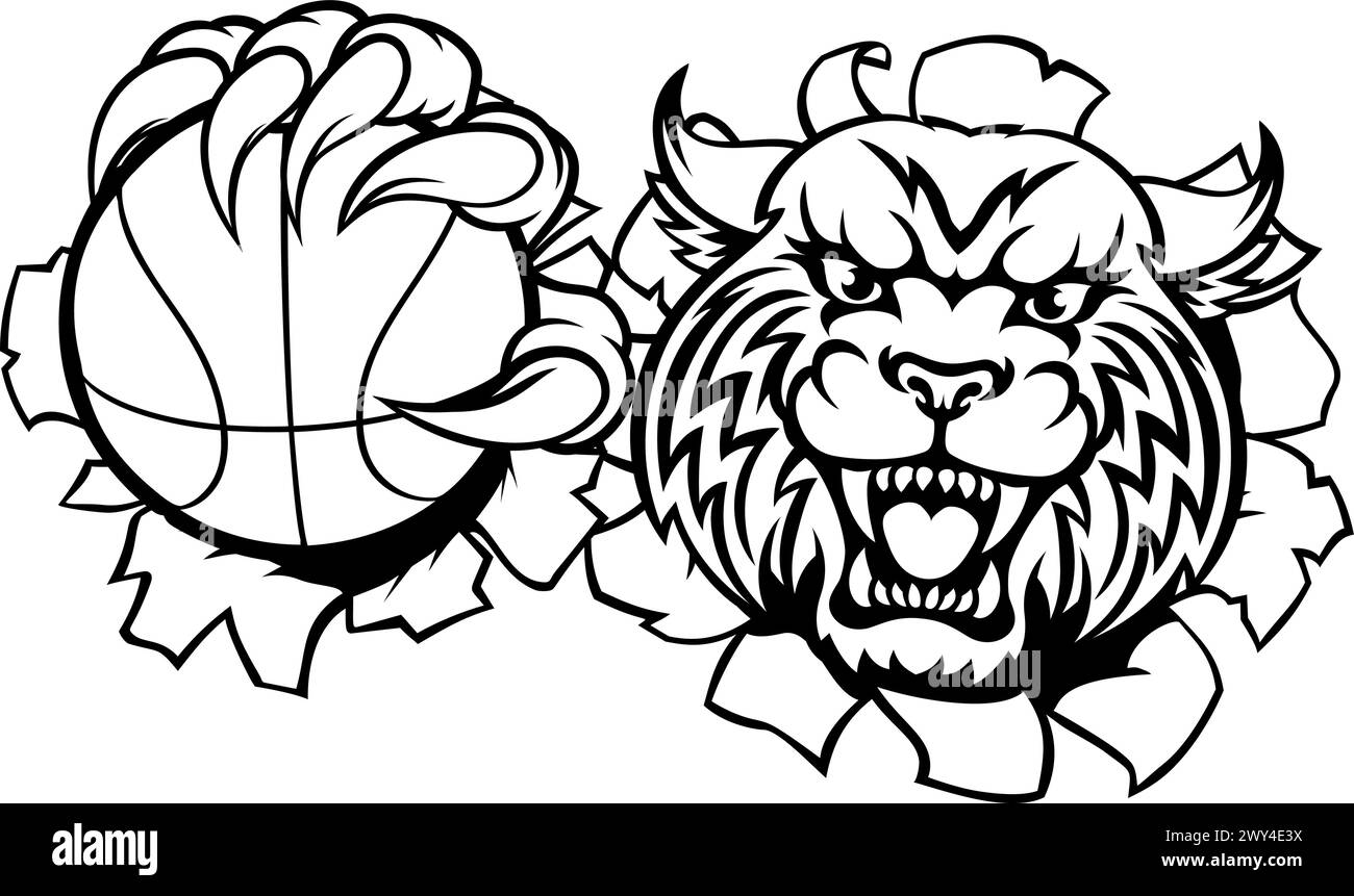 Wildcat Bobcat Cat Cougar Basketball Ball Mascot Stock Vector Image ...