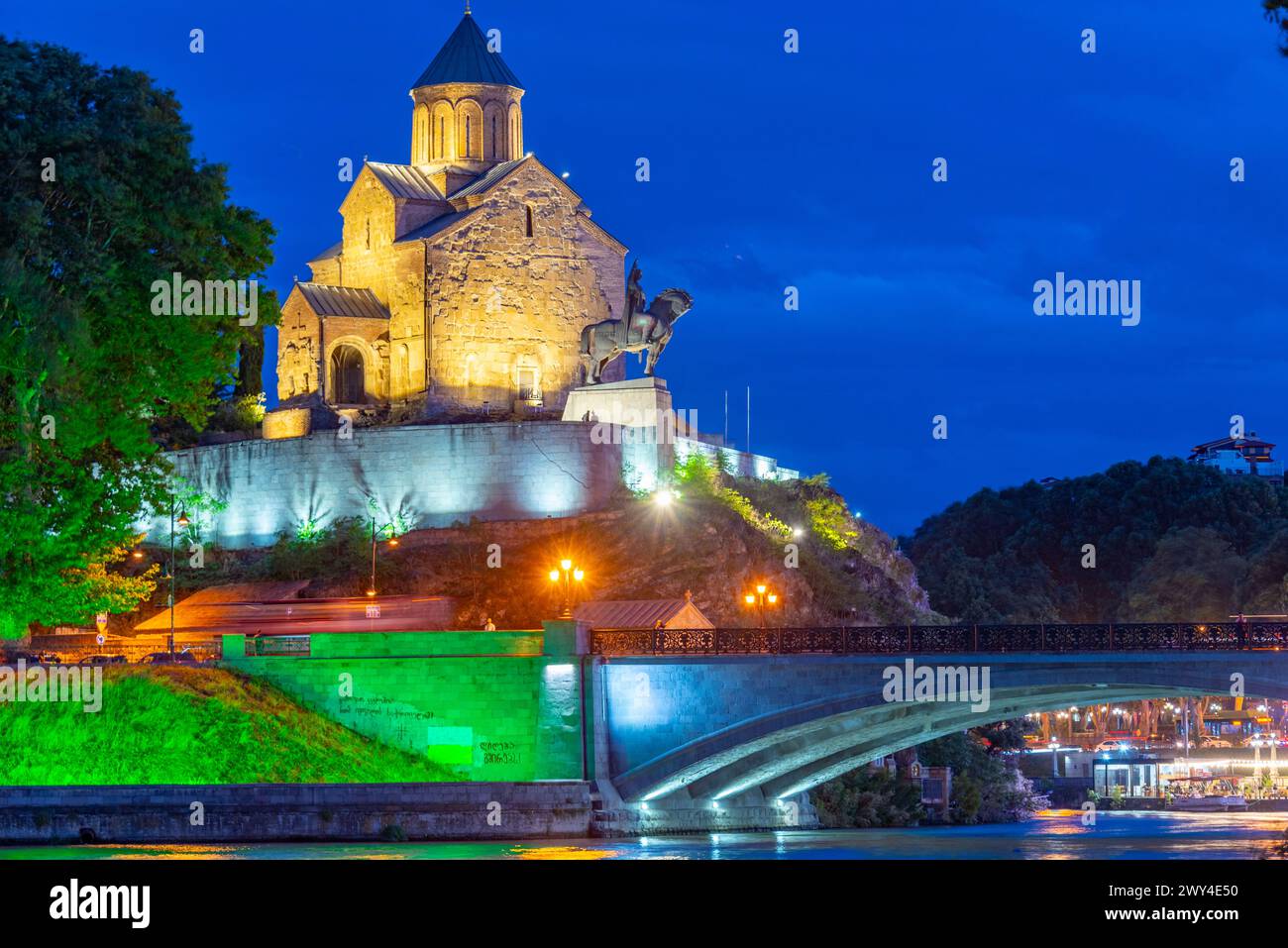 Sunset view of Metekhi Virgin Mary Assumption Church in Tbilisi ...