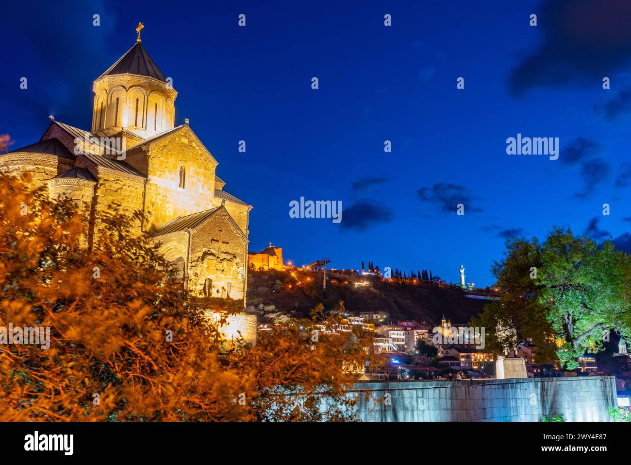 Sunset view of Metekhi Virgin Mary Assumption Church in Tbilisi ...