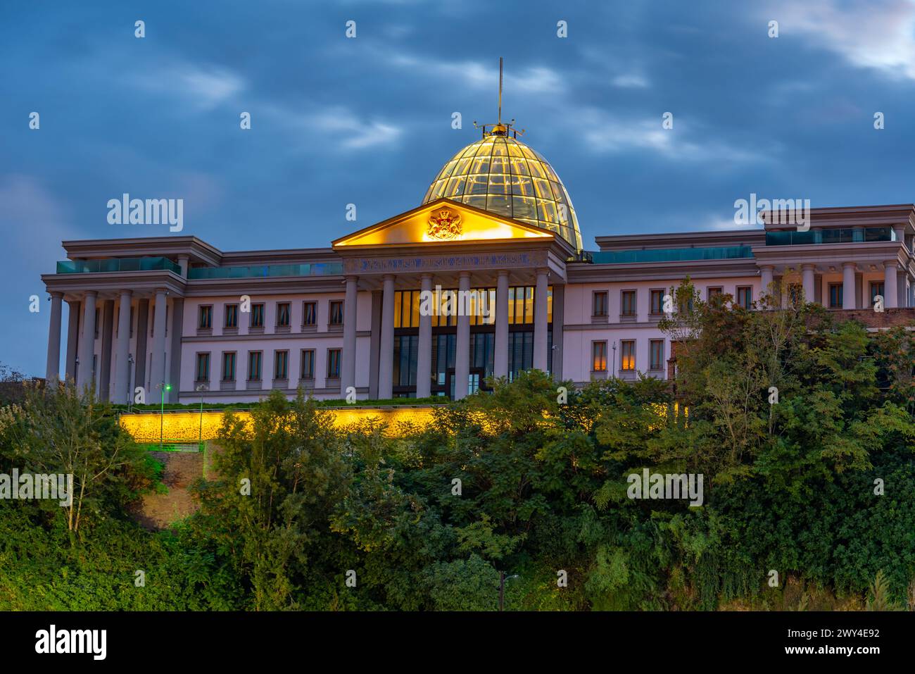 Sunrise view of State Palace of Ceremonies overlooking Tbilisi, Georgia ...