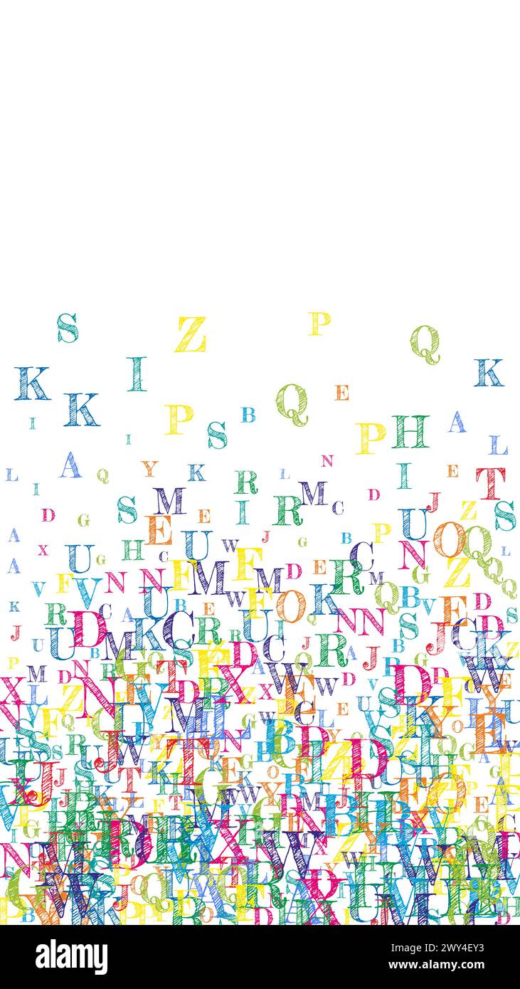 Scattered letters of latin alphabet. Colorful childish floating ...