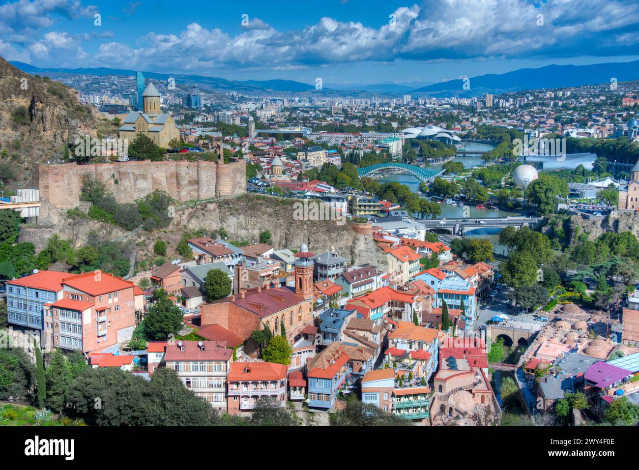 Narikala fortress overlooking downtown Tbilisi in Georgia Stock Photo ...