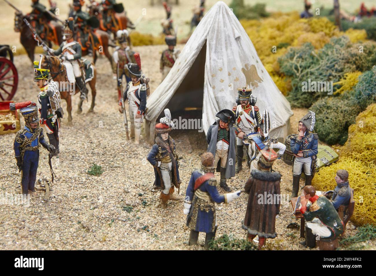 Model of Waterloo battle with tin miniature Napoleon soldiers troops ...