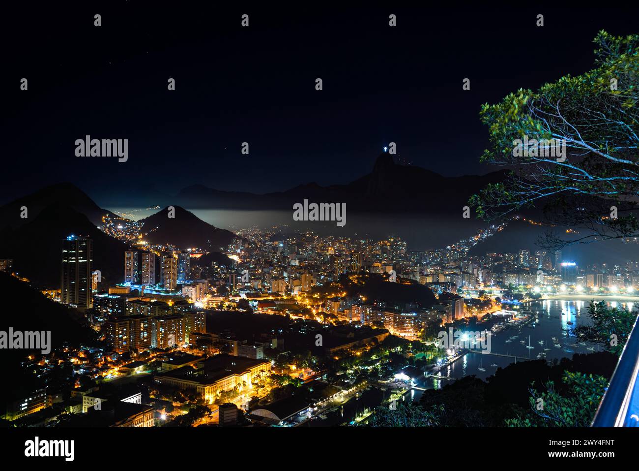 Night View of Rio de Janeiro Skyline and Corcovado Mountain from the ...
