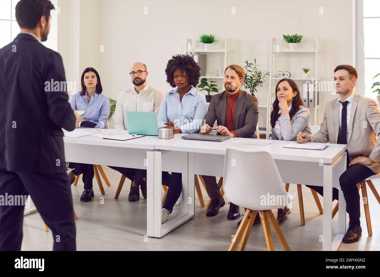 Office Business Meeting With Chief And Office Workers Stock Photo - Alamy