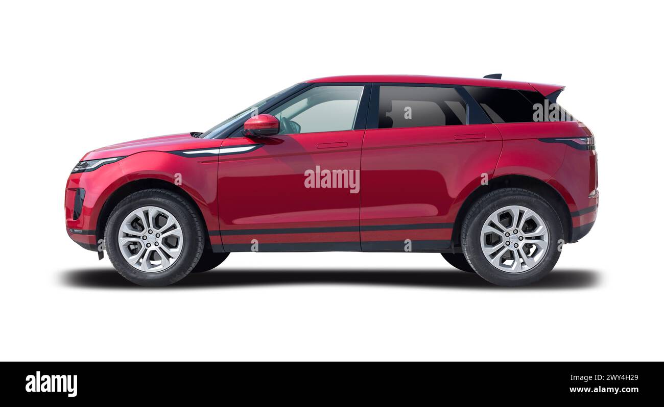 Range Rover Evoque SUV car side view isolated on white background Stock ...