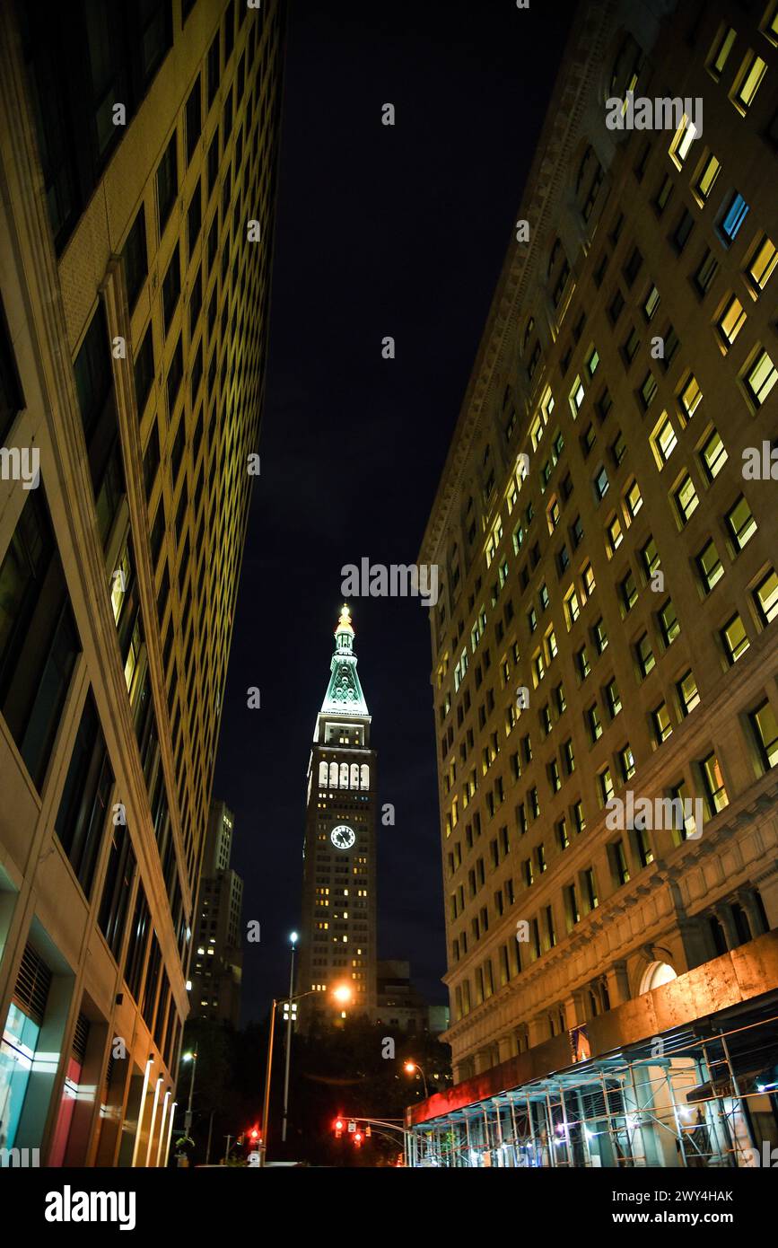 The Met Life Tower seen from Lower Manhattan at Night - New York City ...