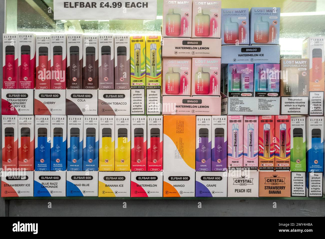 Brighton, March 22nd 2024: Flavoured disposable vapes on sale in ...