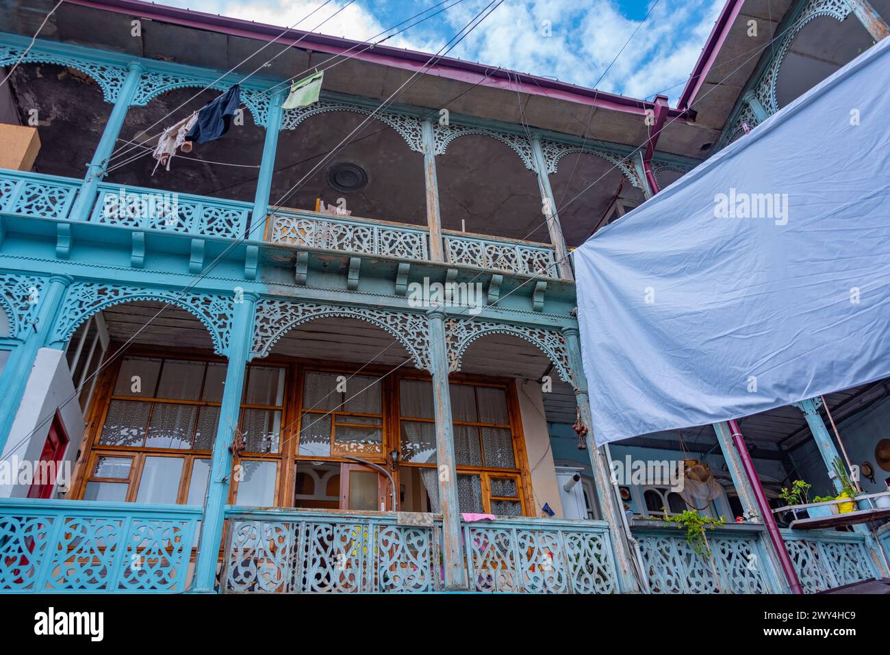 Traditional courtyard of residential houses in Tbilisi, Georgia Stock ...