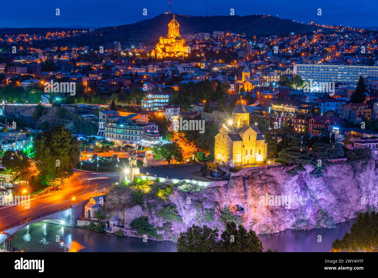 Sunset view of Metekhi Virgin Mary Assumption Church in Tbilisi ...