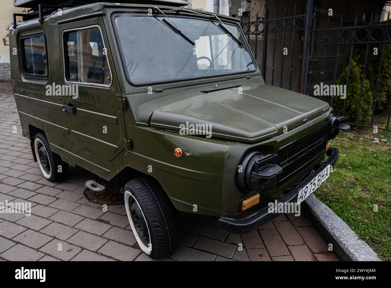 Lutsk, Ukraine - March, 2024: Classic olive green LuAZ-969 Soviet mini ...