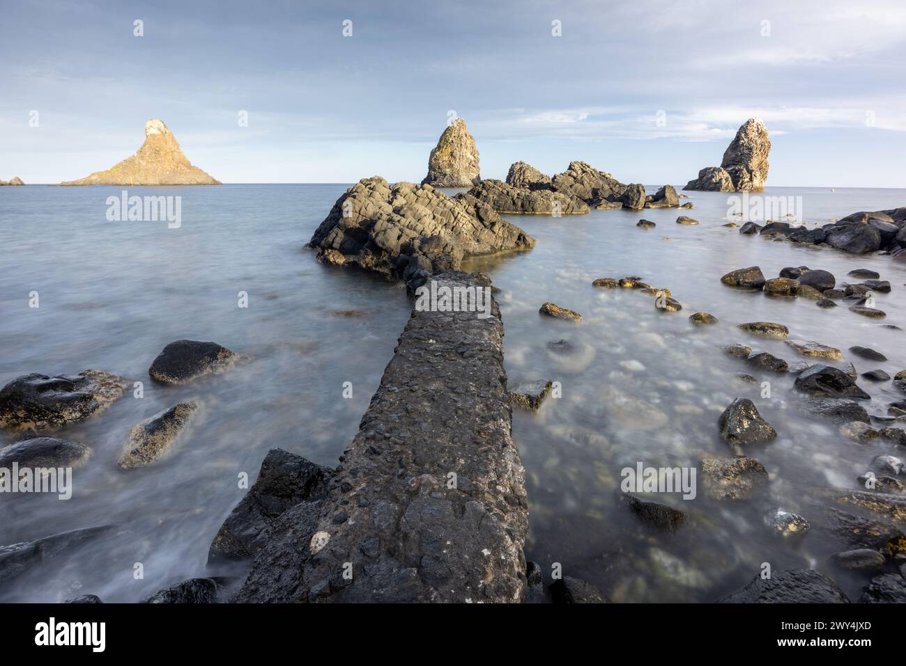 Catania, Italy. 03 April, 2024 Pictured: The Rock of Cyclops in the bay ...