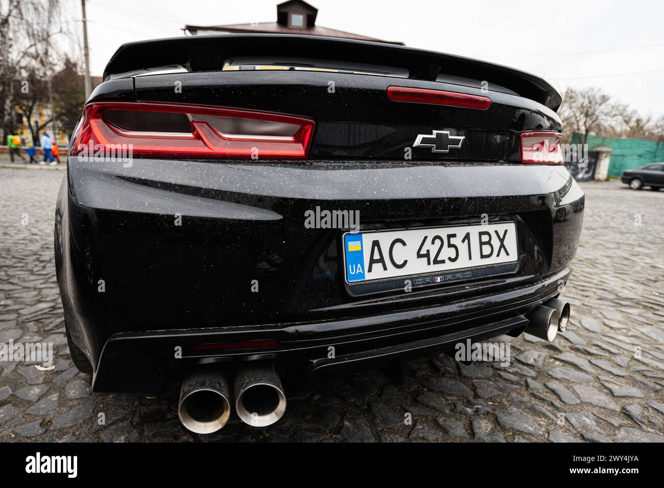 Lutsk, Ukraine - March, 2024: Close-up of a modern black Chevrolet ...
