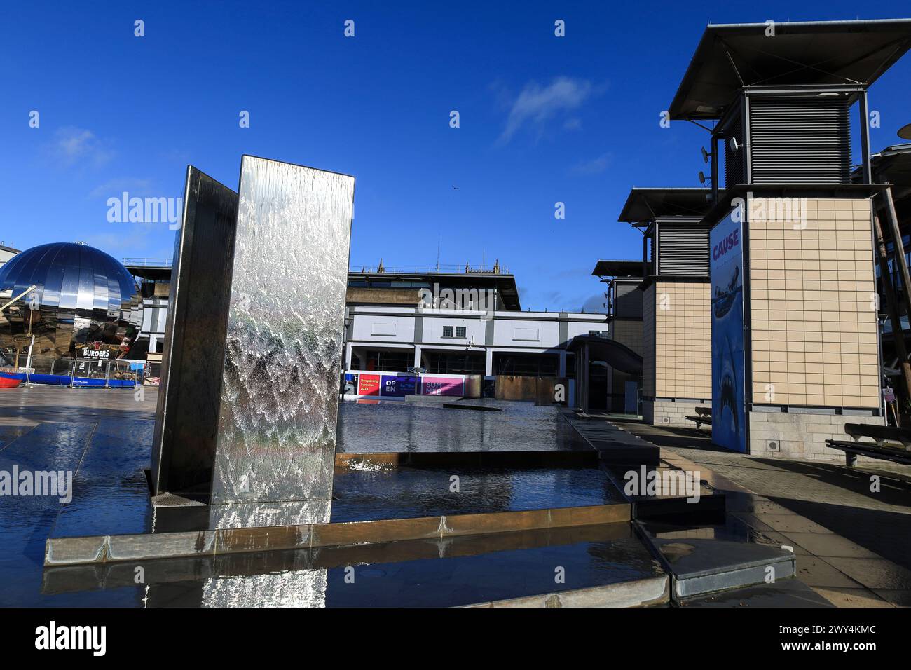Bristol, England- March 28, 2024: Modern Millennium Square with water ...