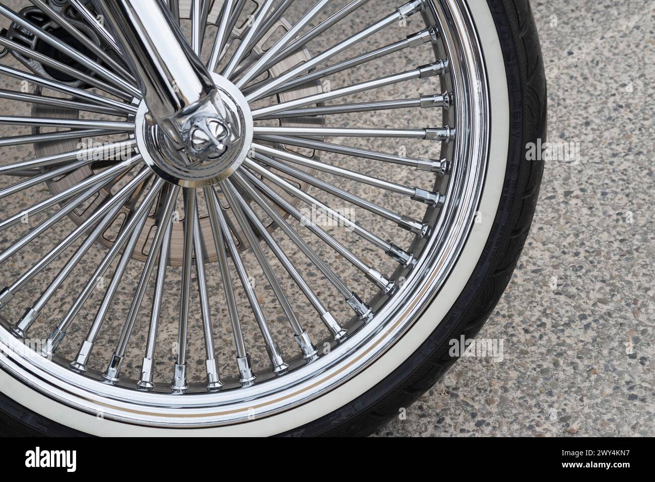 Harley Davidson Motorcycle Spoked Wheel with White Wall Tyre Stock ...