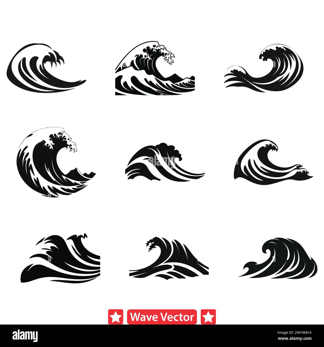 Sculpted Surges Intricate Wave Silhouettes for Graphic Designers Stock ...
