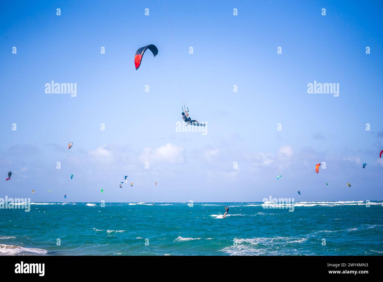 Kiteboarding. Fun in the ocean. Extreme Sport Kitesurfing. Kitesurfer ...