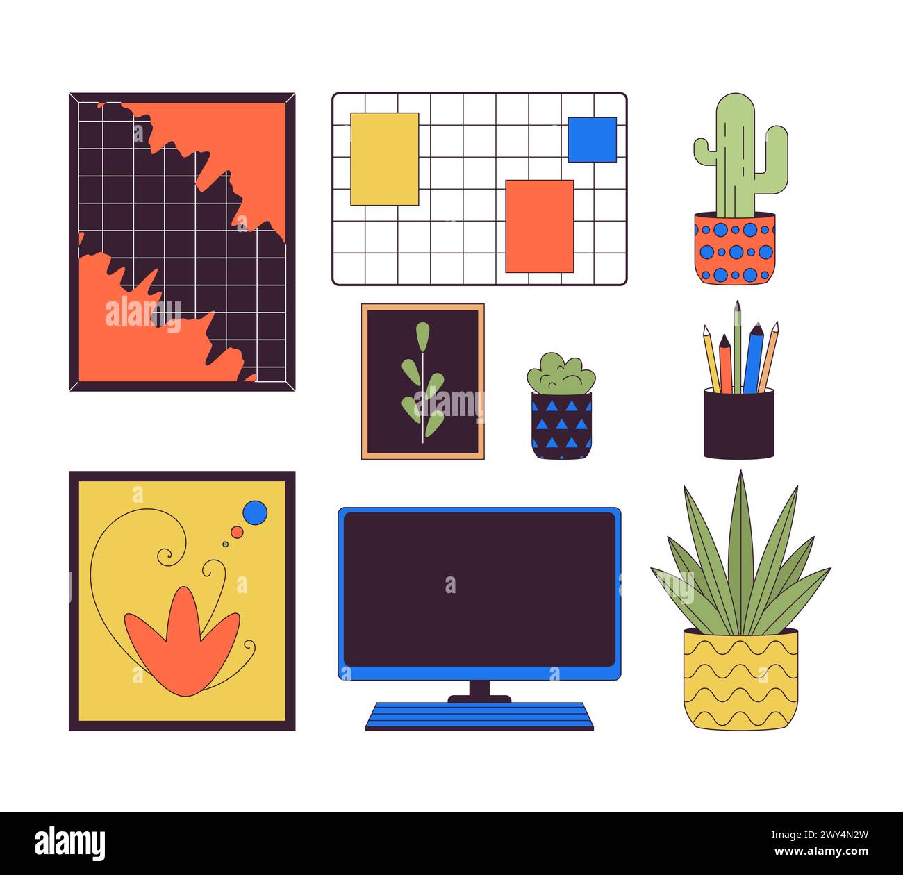 Office supplies and decor 2D linear cartoon objects set Stock Vector Image & Art - Alamy