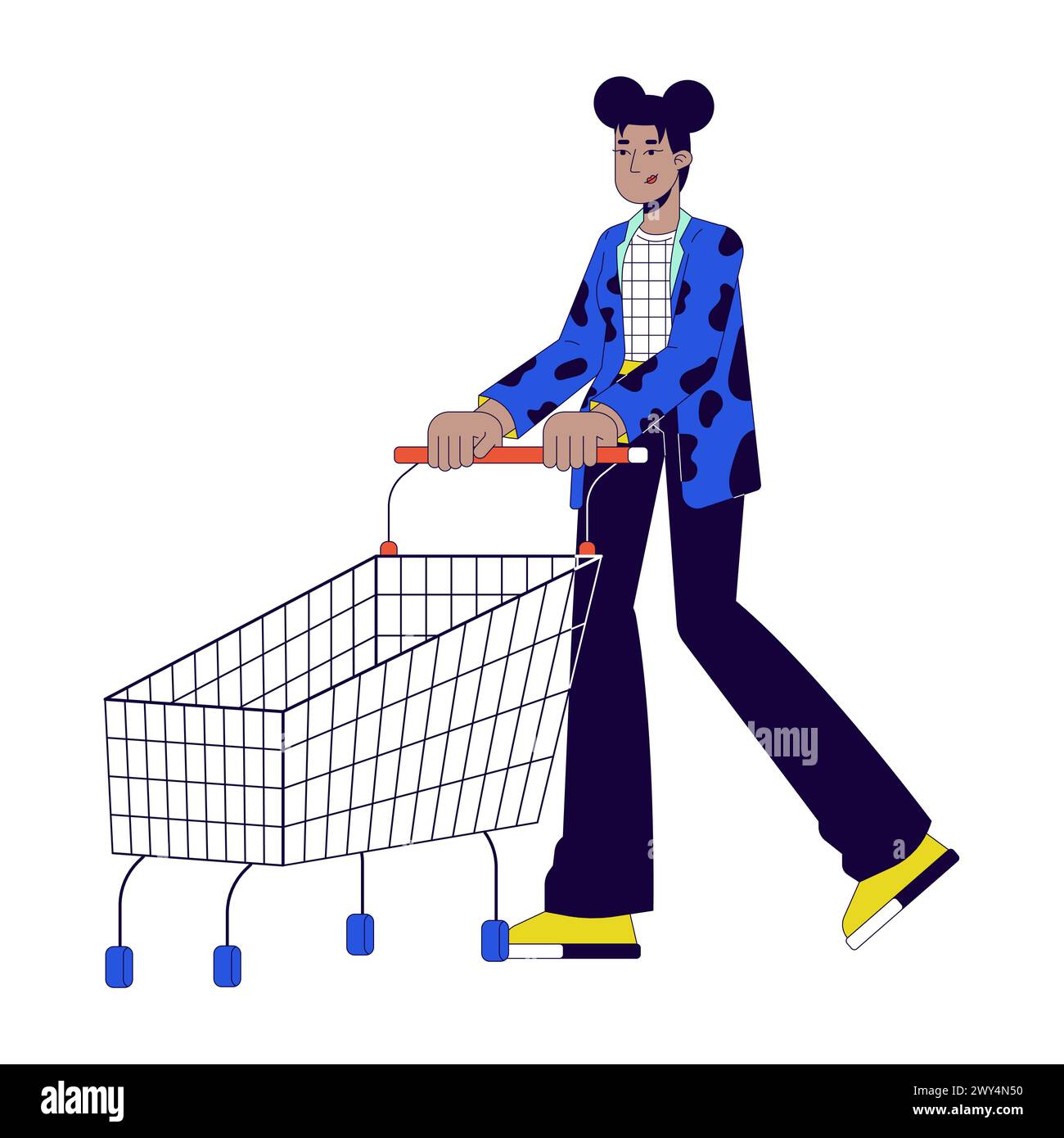 Black woman purchasing shopping cart 2D linear cartoon character Stock ...